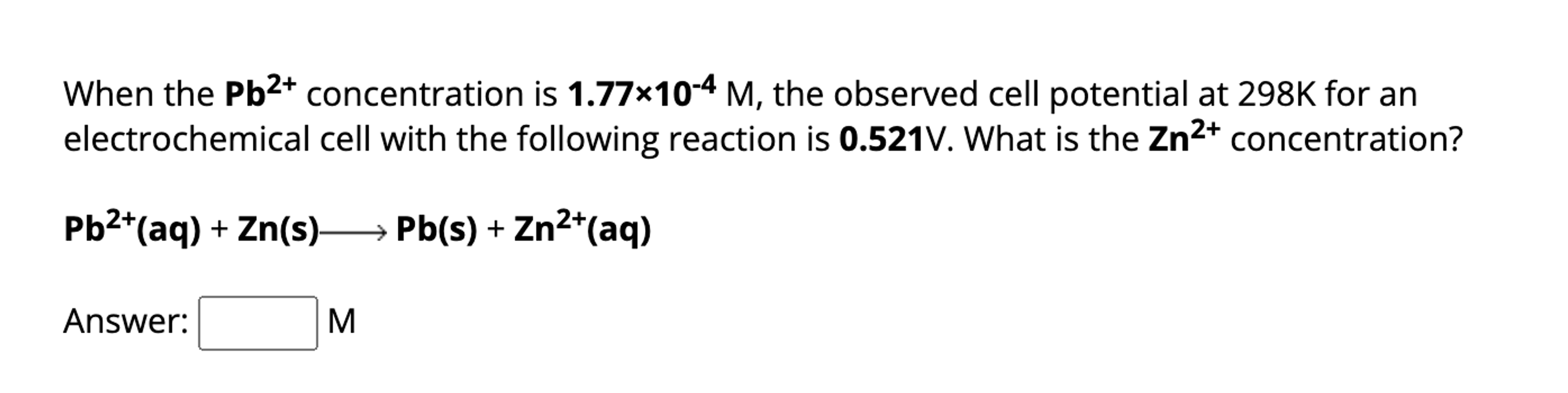 Solved electrochemical cell with the following reaction is | Chegg.com