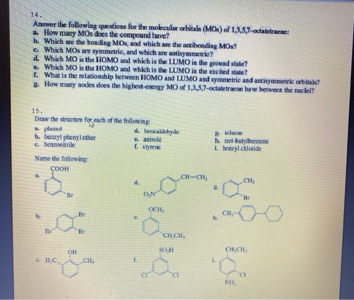 Solved 14. Answer the following questions for the molecular | Chegg.com