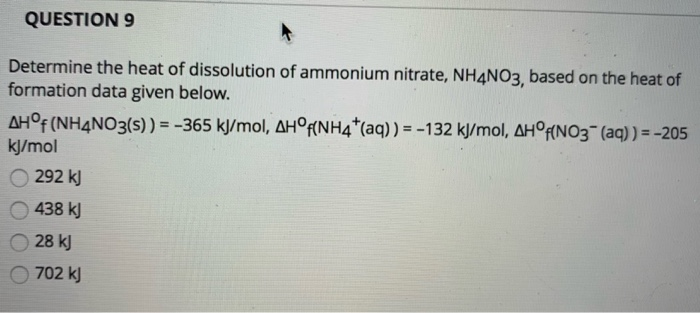 Solved QUESTION 9 Determine the heat of dissolution of | Chegg.com
