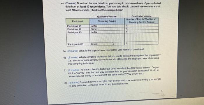 4) (2 marks) Downiond the raw data from your survey | Chegg.com