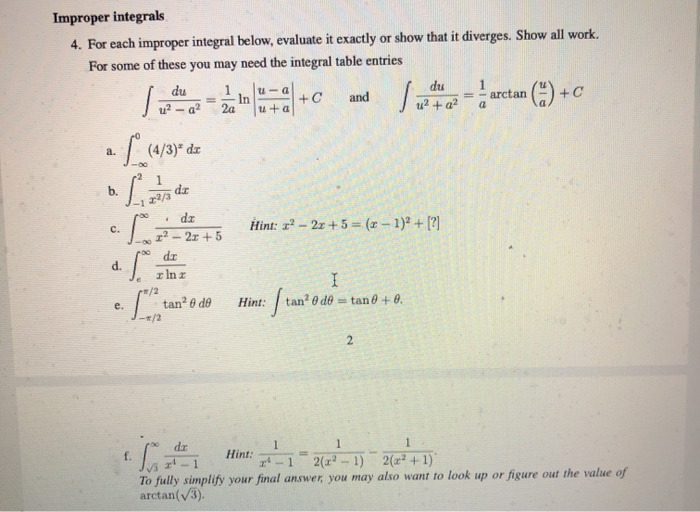 Solved Improper integrals 4. For each improper integral | Chegg.com
