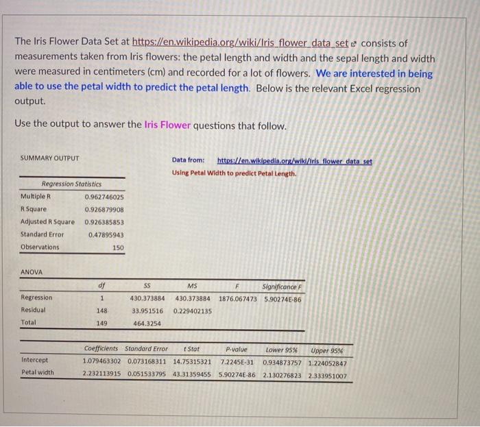 Solved The Iris Flower Data Set at | Chegg.com