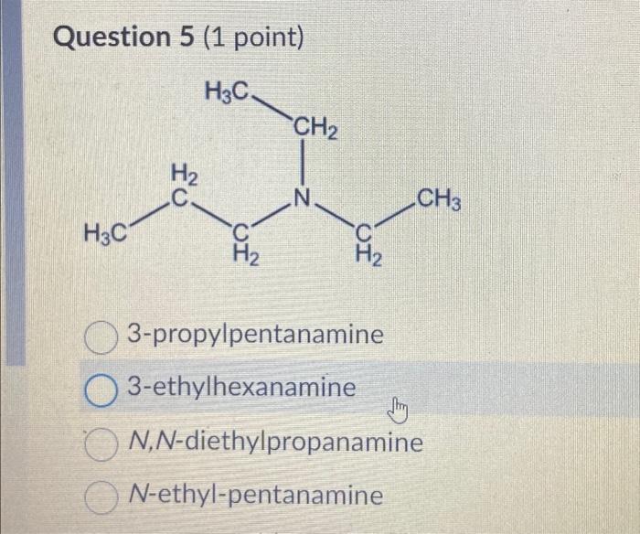 Solved Question 5 (1 point) H₂C. H3C H₂ of CH₂ N. أن | Chegg.com