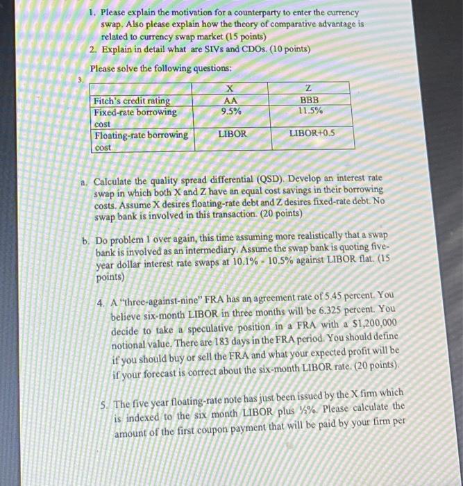 1. Please explain the motivation for a counterparty | Chegg.com