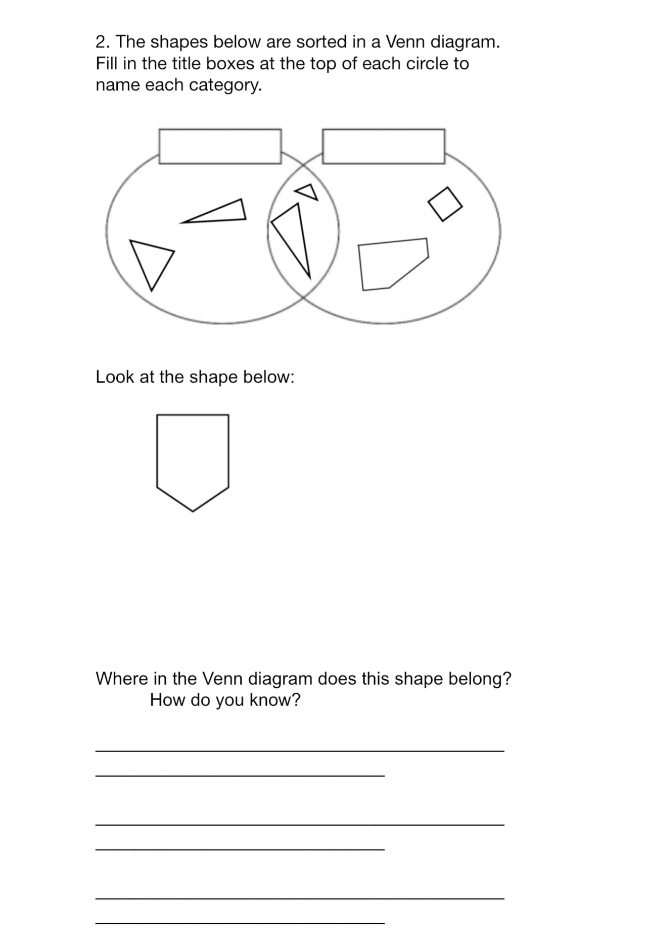 Solved The shapes below are sorted in a Venn diagram. Fill | Chegg.com