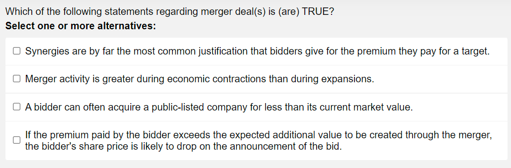 Solved Which of the following statements regarding merger | Chegg.com