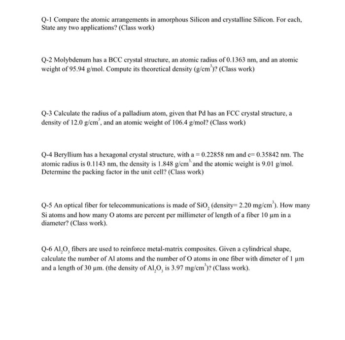 Solved Q-1 Compare the atomic arrangements in amorphous | Chegg.com