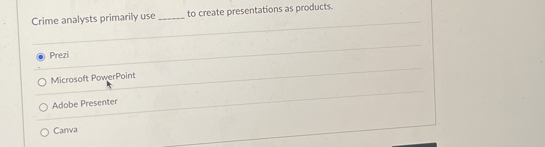 Solved Crime analysts primarily use q, ﻿to create | Chegg.com