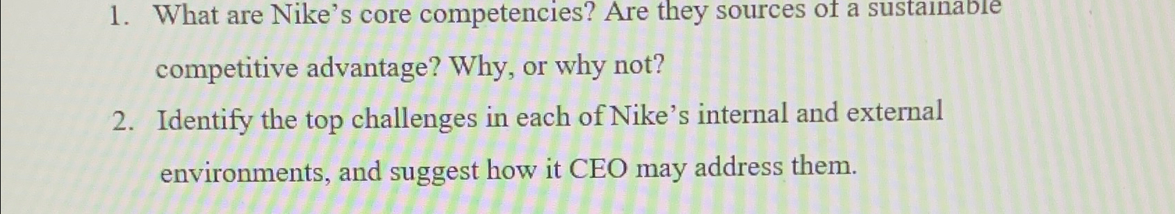 Solved What are Nike's core competencies? Are they sources | Chegg.com
