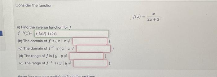 Solved Consider the function f(x)=2x+3x a) Find the inverse | Chegg.com