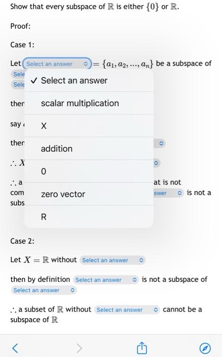 Solved drop down options are scalar multiplication, X, | Chegg.com