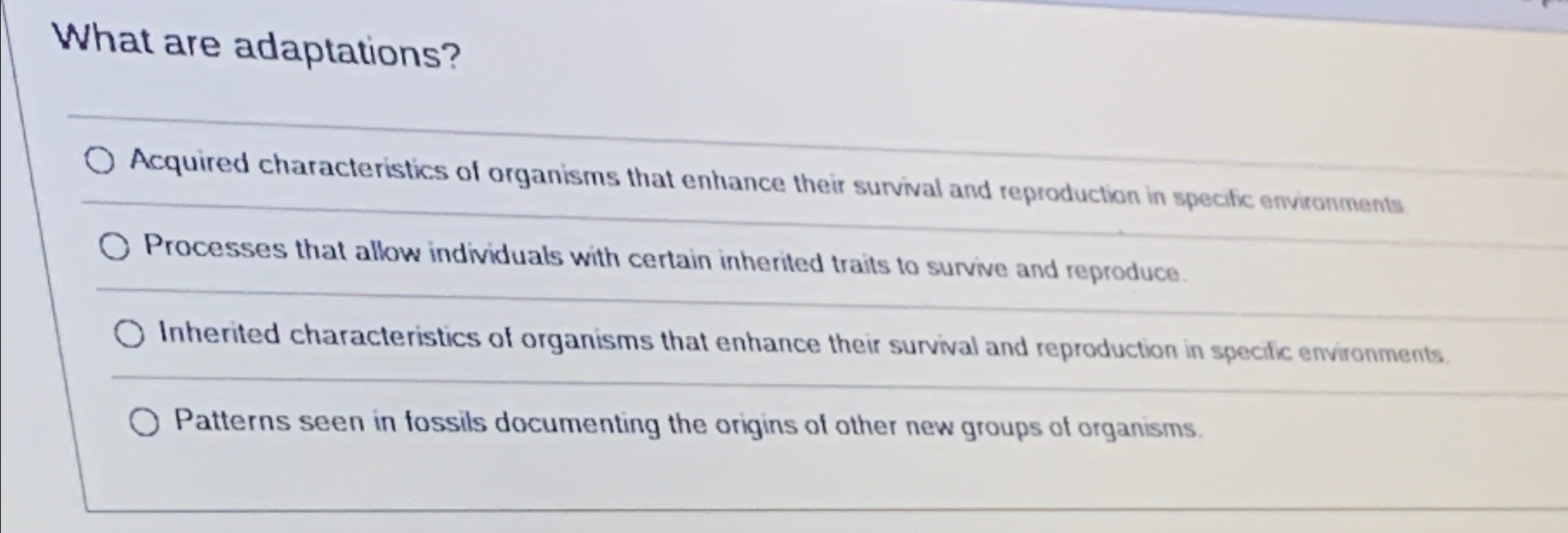 Solved What are adaptations?Acquired characteristics of | Chegg.com