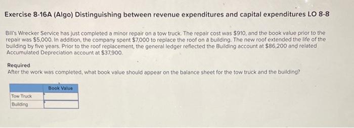 Solved Exercise 8-16A (Algo) Distinguishing between revenue | Chegg.com
