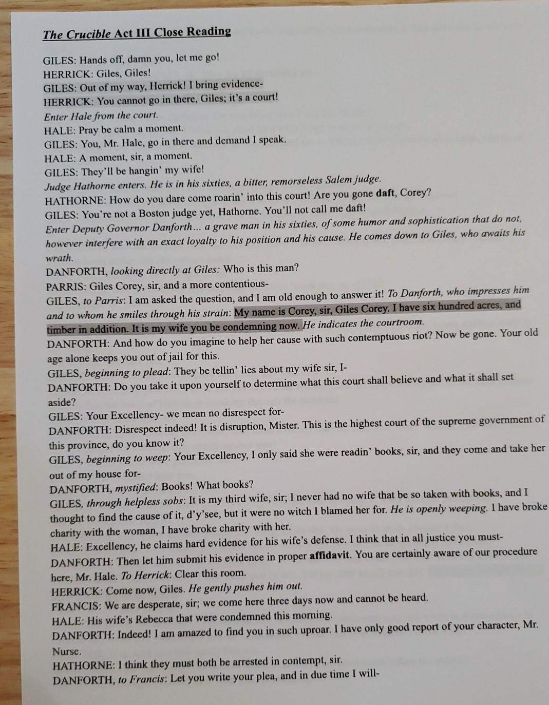 The Crucible Act III Close Reading GILES: Hands off, | Chegg.com