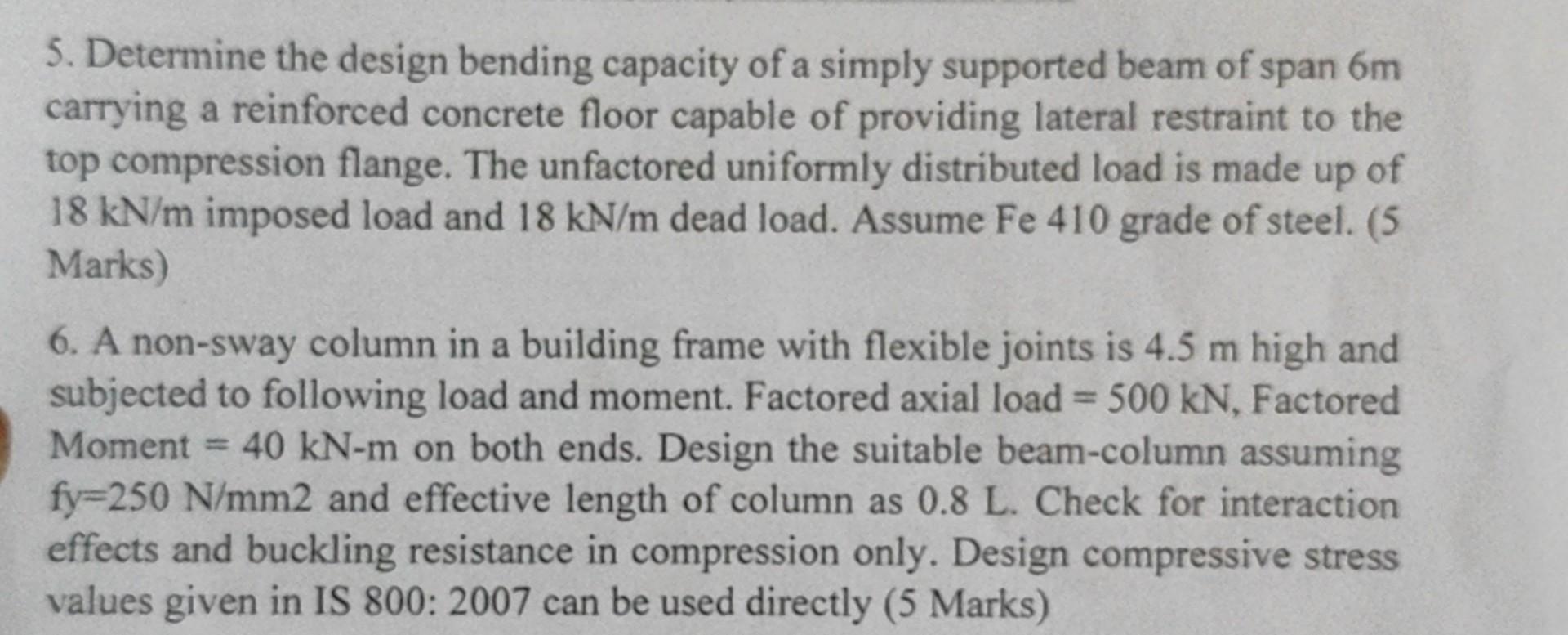Solved 5. Determine the design bending capacity of a simply | Chegg.com