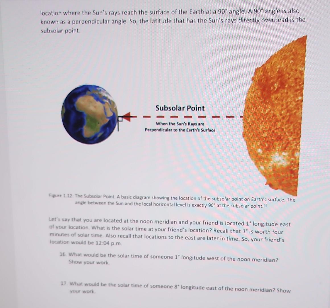 Solved location where the Sun's rays reach the surface of | Chegg.com