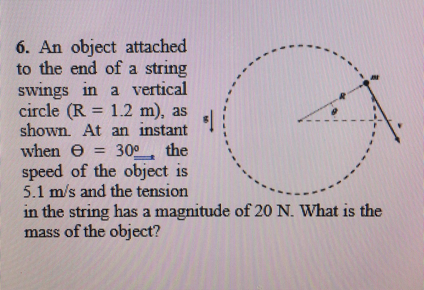 Solved 6. An object attached to the end of a string swings | Chegg.com