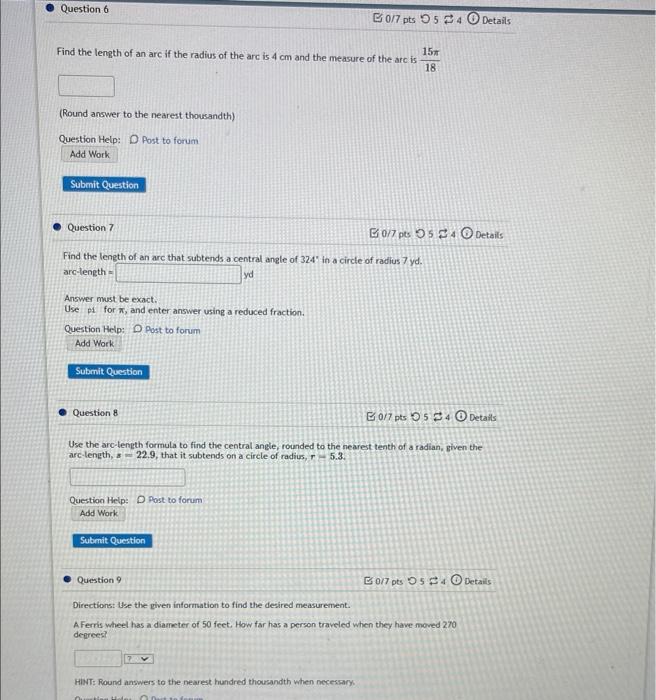 Solved Find the lenath of an arc if the radius of the arc is | Chegg.com