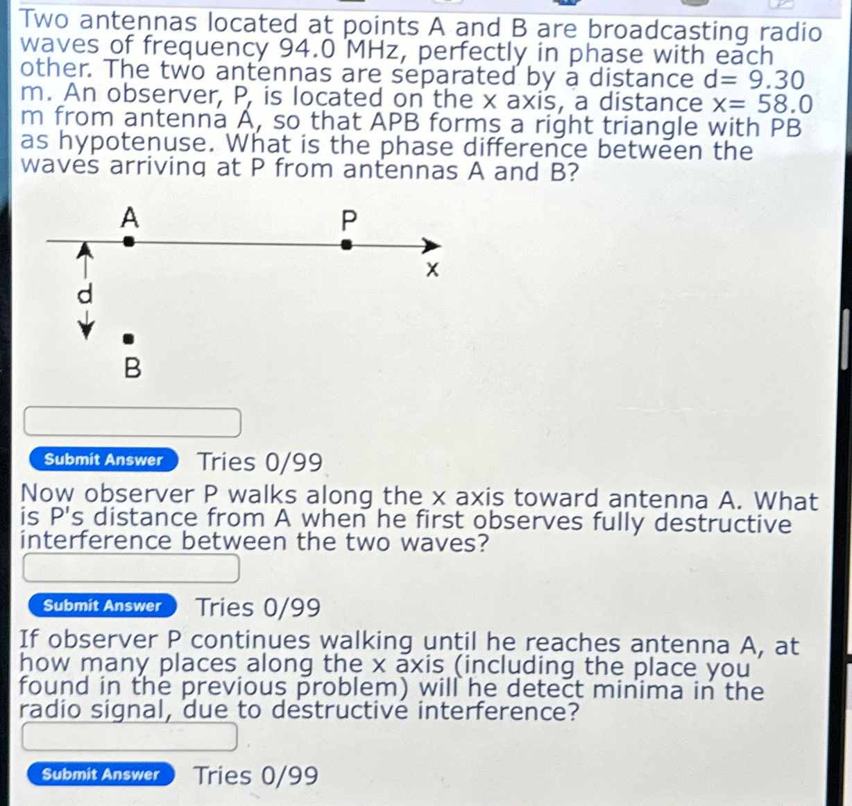 Solved Two antennas located at points A and B ﻿are | Chegg.com