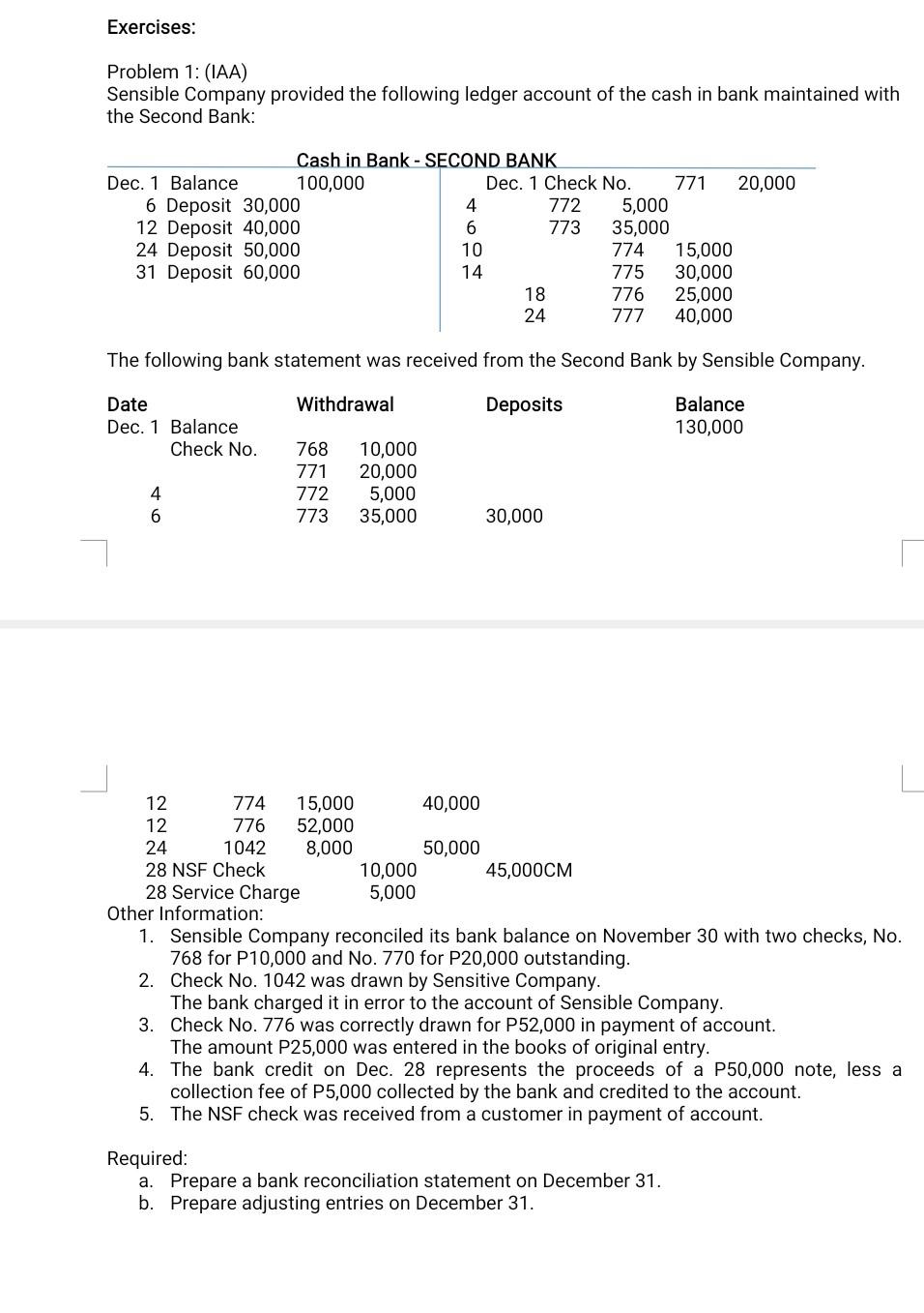 Solved Exercises: Problem 1: (IAA) Sensible Company provided | Chegg.com