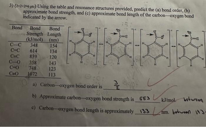 Solved 3) (2+2+2−6 pts) Using the table and resonance | Chegg.com