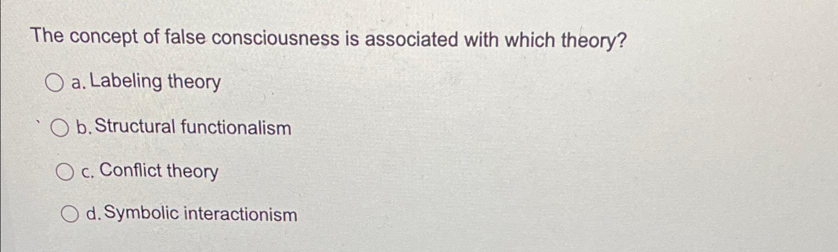 Solved The concept of false consciousness is associated with | Chegg.com