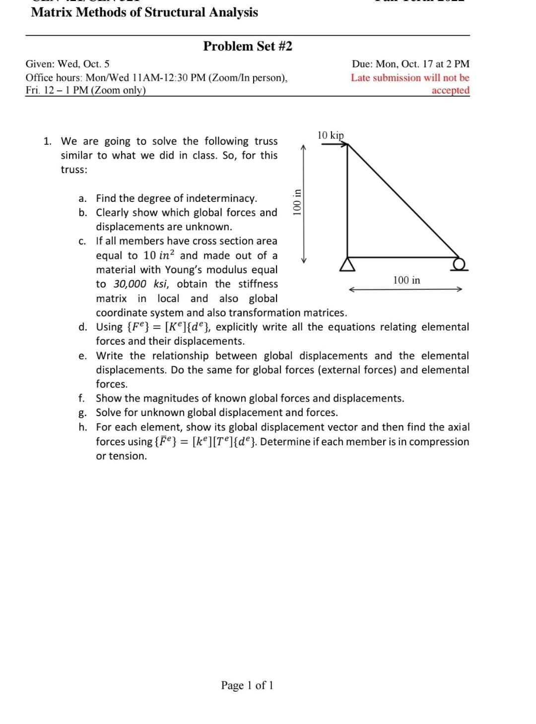 Solved Matrix Methods Of Structural Analysis Chegg