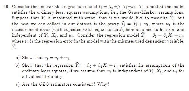 Solved Consider the one-variable regression model | Chegg.com
