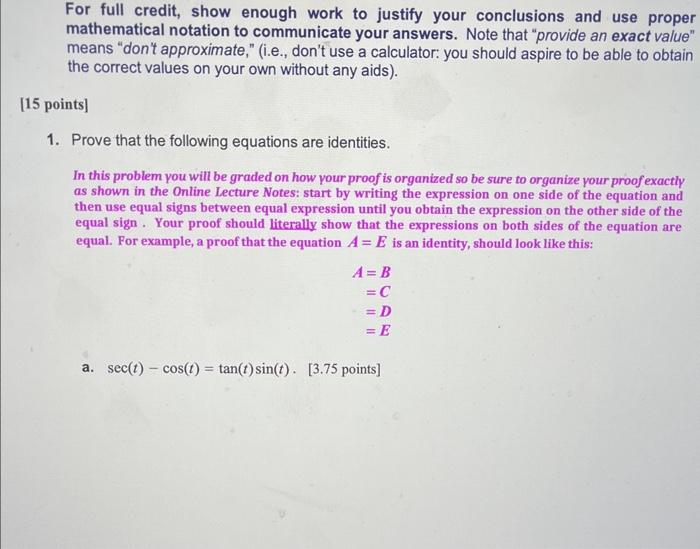 Solved For full credit, show enough work to justify your | Chegg.com