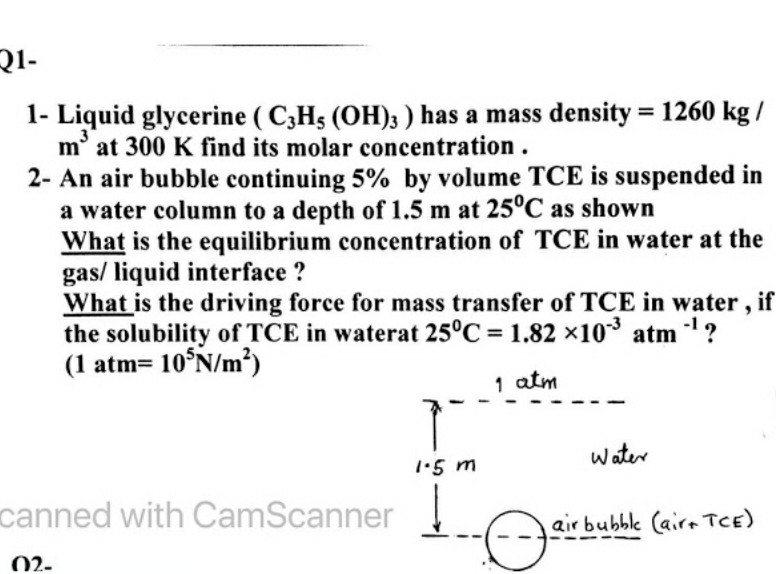 Solved 21- 1- Liquid glycerine (C3H(OH)3 ) has a mass | Chegg.com