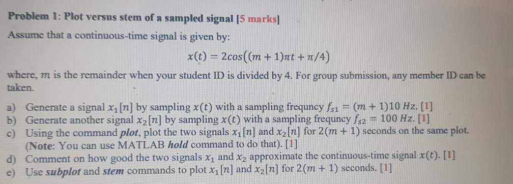 Solved Problem 1: Plot versus stem of a sampled signal [5 | Chegg.com