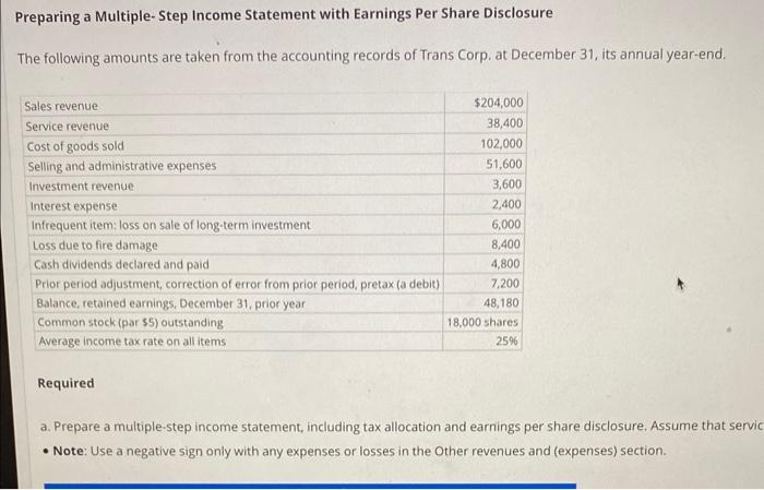 Solved Preparing a Multiple-Step Income Statement with | Chegg.com