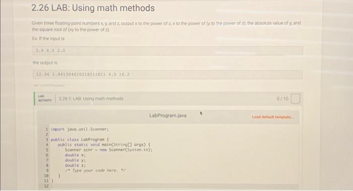 Solved 2.26 LAB: Using math methods Given three | Chegg.com