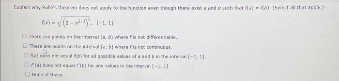 Solved Explain why Rolle's theorem does not apply to the | Chegg.com