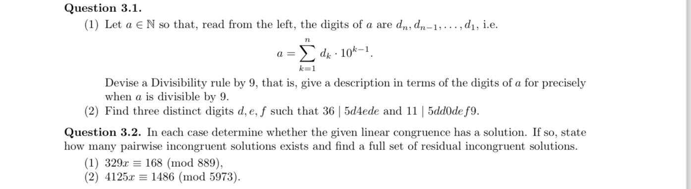 Solved by an EXPERT Question 3.1.(1) ﻿Let ainN so that, read from the | Chegg.com