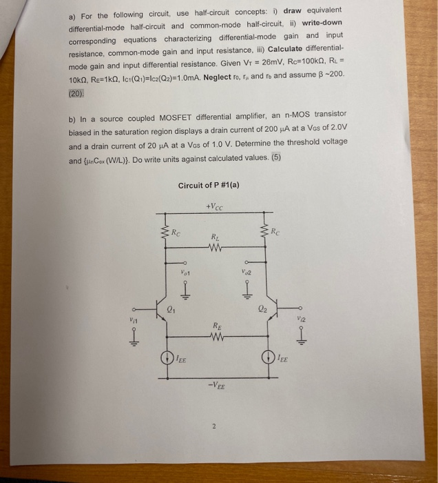Solved a) For the following circuit, use half-circuit | Chegg.com
