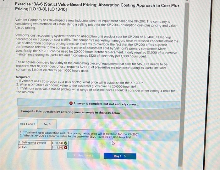Solved Exercise 13A-6 (Static) Value-Based Pricing; | Chegg.com