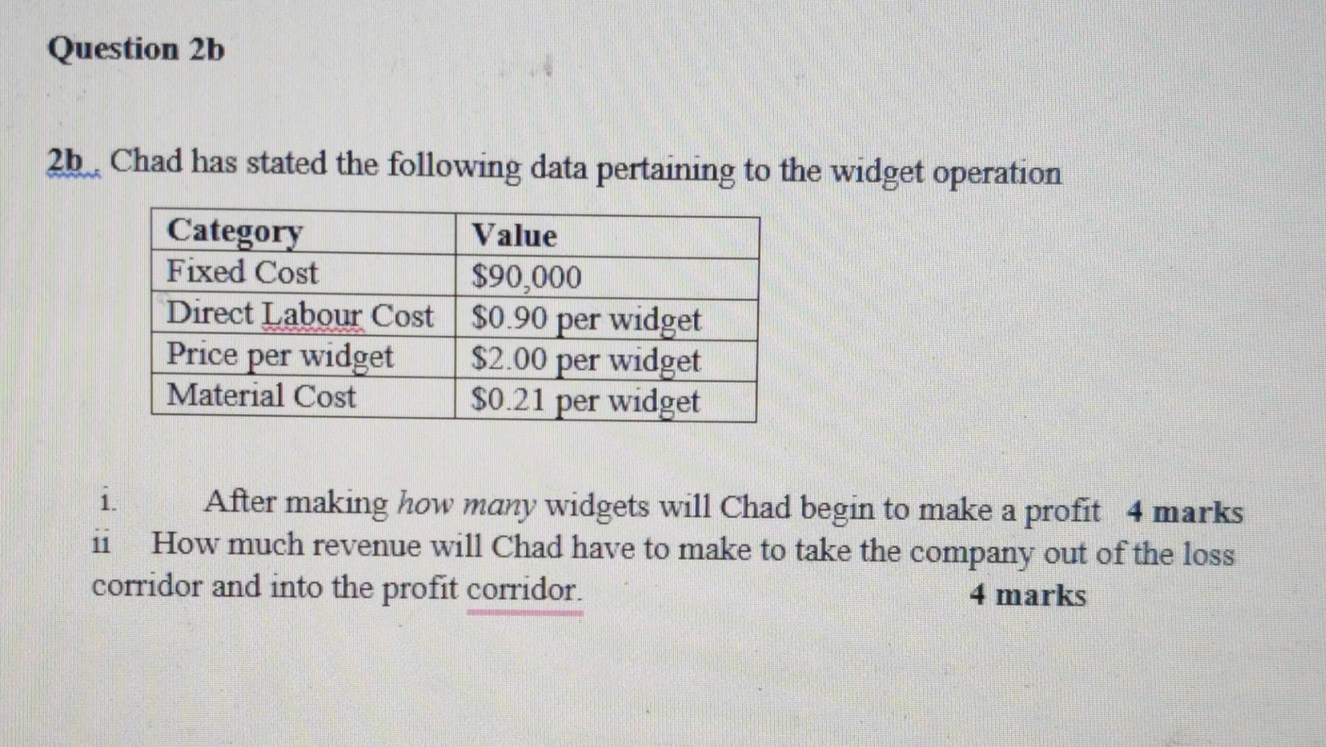 Solved 2b. Chad has stated the following data pertaining to | Chegg.com