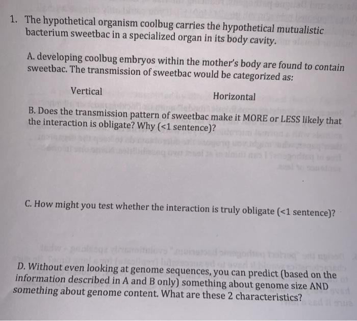 1. The hypothetical organism coolbug carries the | Chegg.com