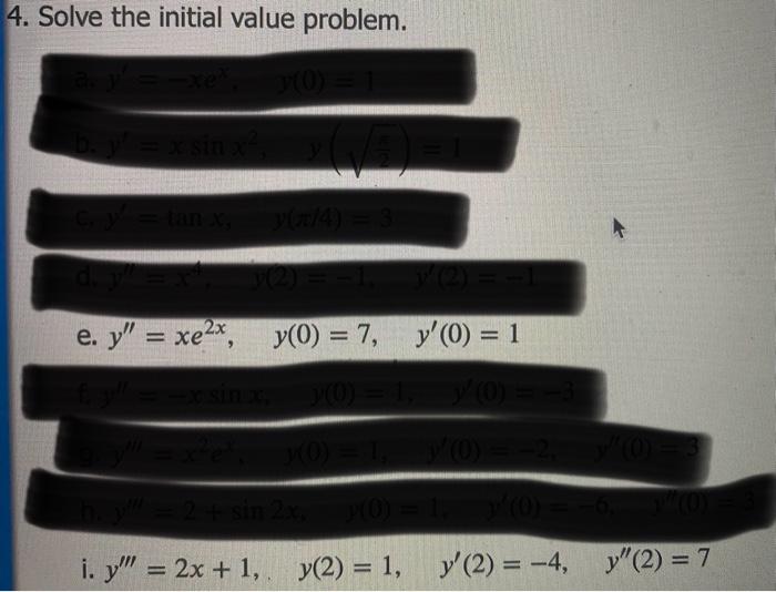 Solved 4. Solve the initial value problem. e. | Chegg.com