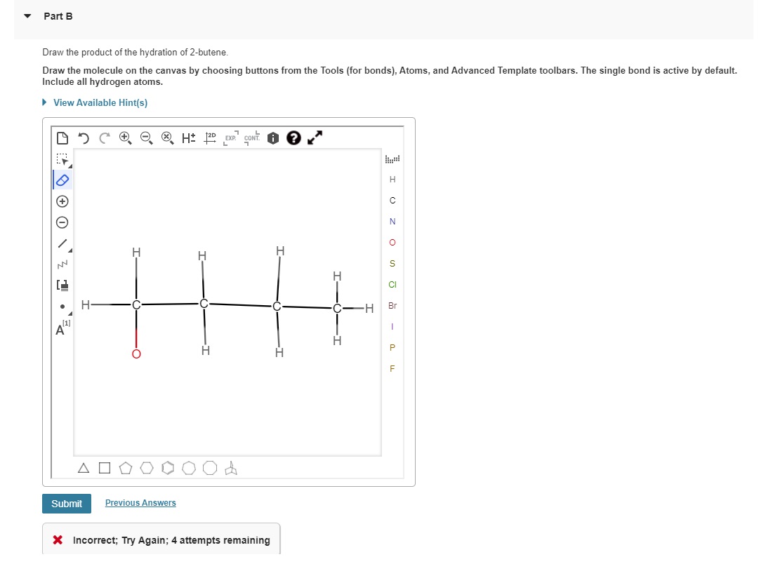 Solved Part BDraw the product of the hydration of | Chegg.com