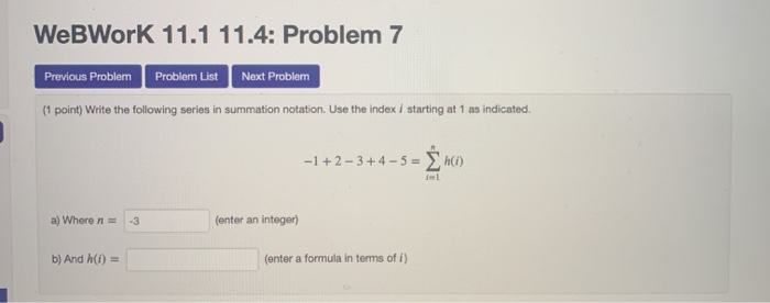 Solved WeBWork 11.1 11.4: Problem 3 Previous Problem Problem | Chegg.com