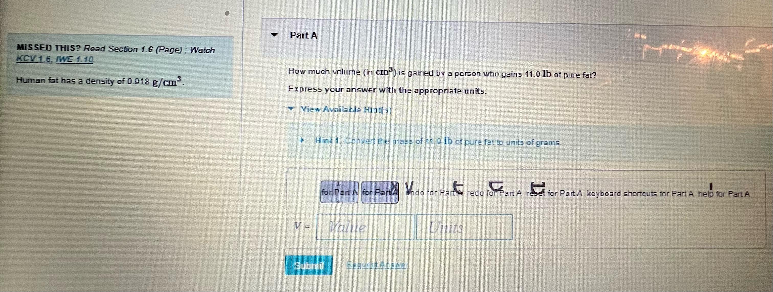 Solved Human fat has a density of 0.918gcm3.Part AHow much | Chegg.com