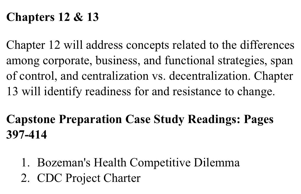 Solved Chapters 12 ﻿& 13Chapter 12 ﻿will address concepts | Chegg.com
