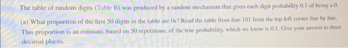 Solved The table of random digits (Table B) was produced by | Chegg.com