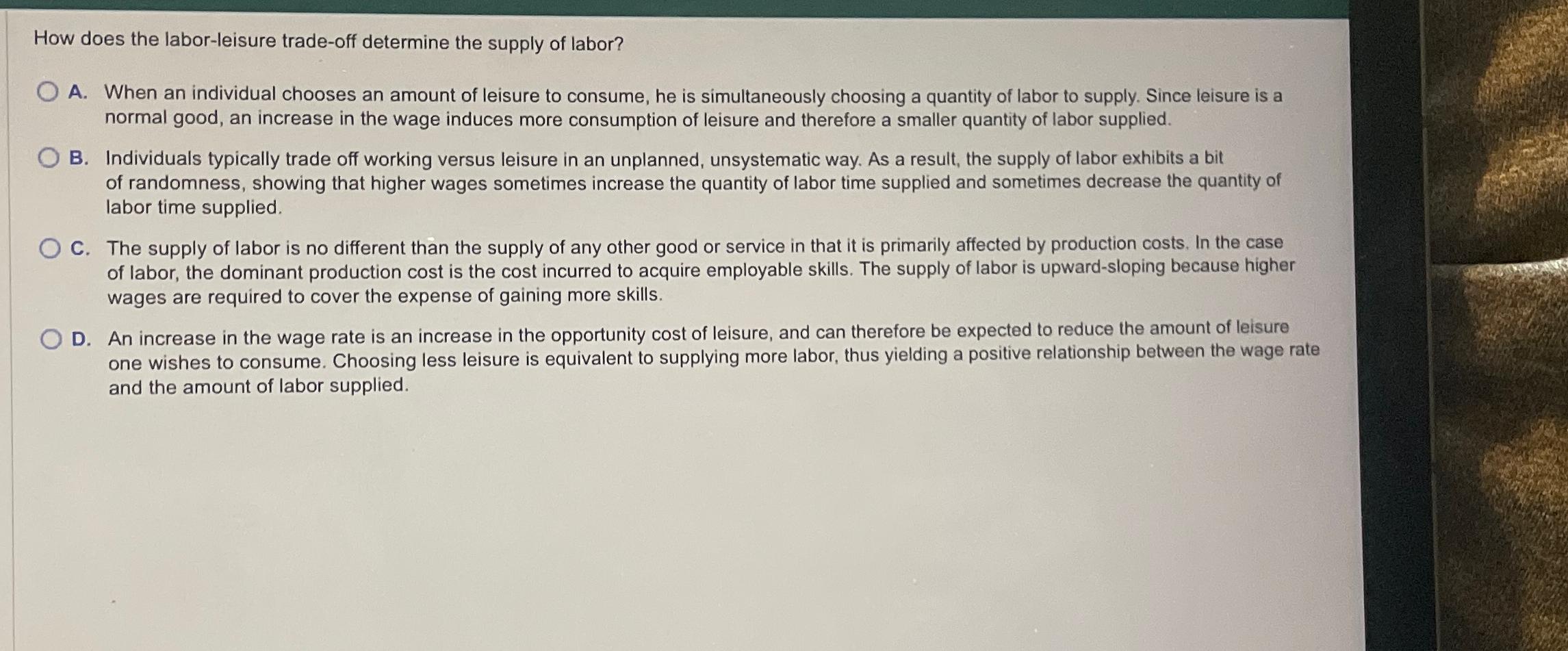 Solved How does the labor-leisure trade-off determine the | Chegg.com