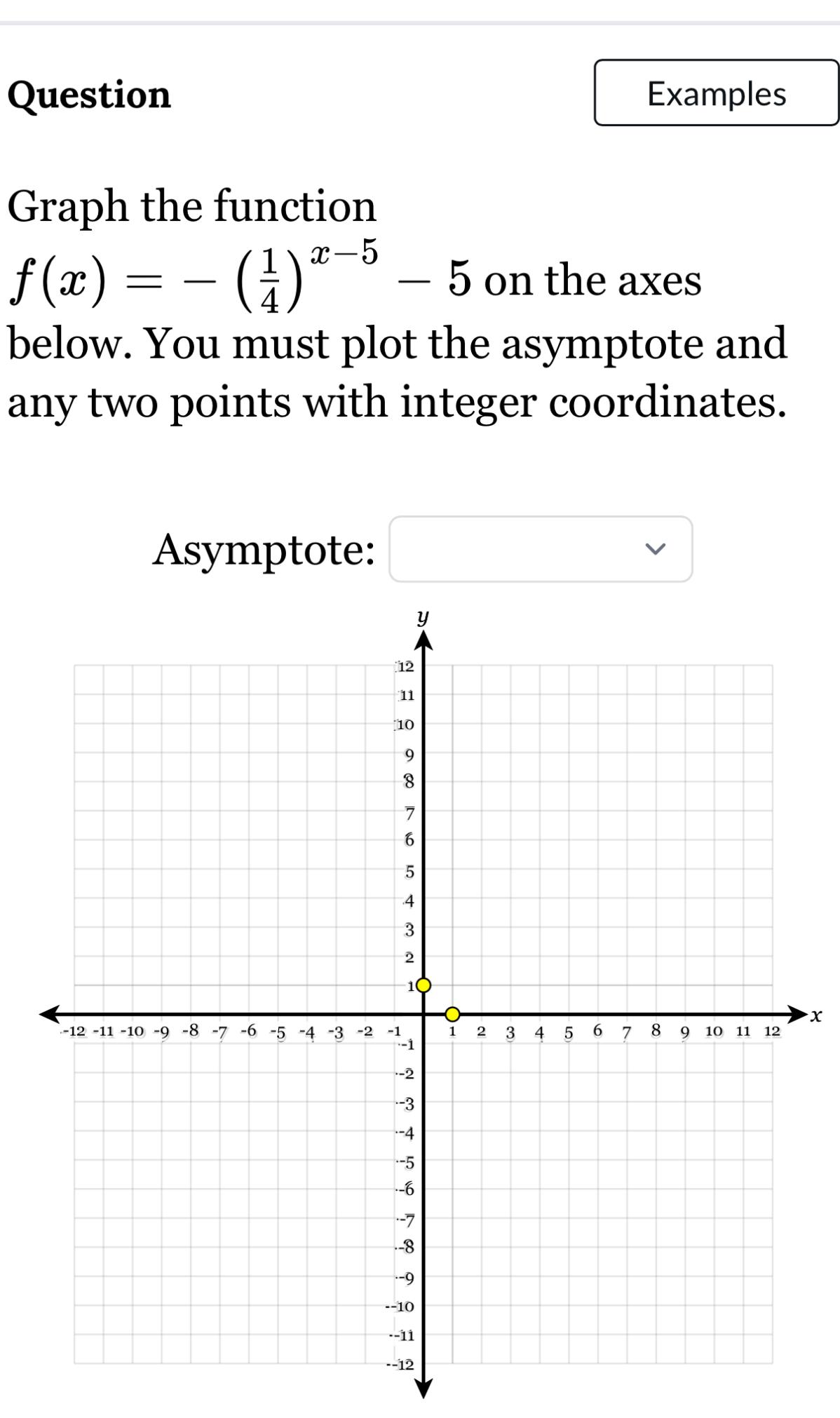 Solved QuestionGraph the function f(x)=-(14)x-5-5 ﻿on the | Chegg.com