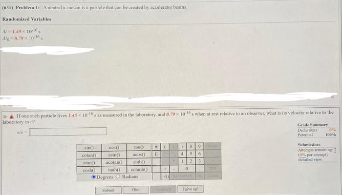 Solved (6\\%) Problem 1: A neutral \\( \\pi-m e s o n \\) is | Chegg.com