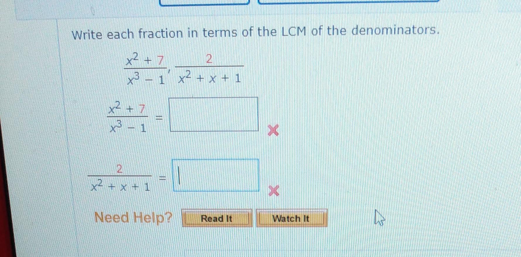 Solved Write each fraction in terms of the LCM of the | Chegg.com