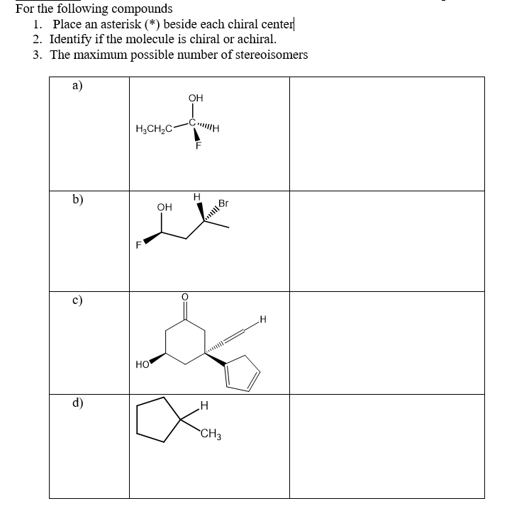 Solved For the following compoundsPlace an asterisk (**) | Chegg.com